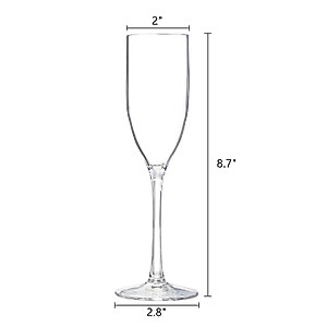 Frcctre 16 Pack Acrylic Champagne Flute, 5 Oz Clear Plastic Champagne Glasses Reusable Long Stemmed Wedding Party Cocktail Wine Glasses Wedding Toasting Drinking Cups