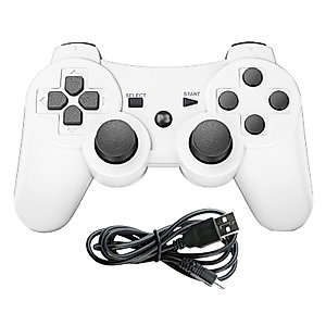 Linkshare wireless controller for ps3, double vibration bluetooth gamepad remote for playstation 3 with Charging Cord (White)