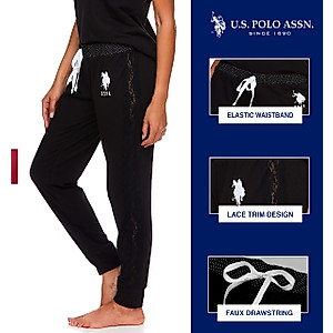 U.S. Polo Assn. Womens Pajamas - Short Sleeve PJs with Jogger Pajama Pants (Black, Large)