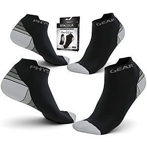 Physix Gear Sport Low Cut Socks Men & Women - Ankle Compression Running Socks (2Pair Blk-Gry L/XL)