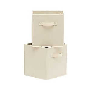 Amazon Basics Expandable Metal Hanging Storage Organizer Rack Wardrobe with Shelves, 14"-63" x 58"-72", Chrome & Collapsible Fabric Storage Cubes Organizer with Handles, Beige - Pack of 6