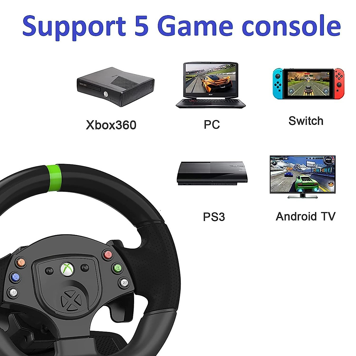 DOYO Xbox 360 Game Racing Wheels,PC Steering Wheel Plug and Play Gaming Driving Volante 180° USB with Pedals Shifter Bundle for XBOX 360 / Windows PC / PS3 /Nintendo switch/Android