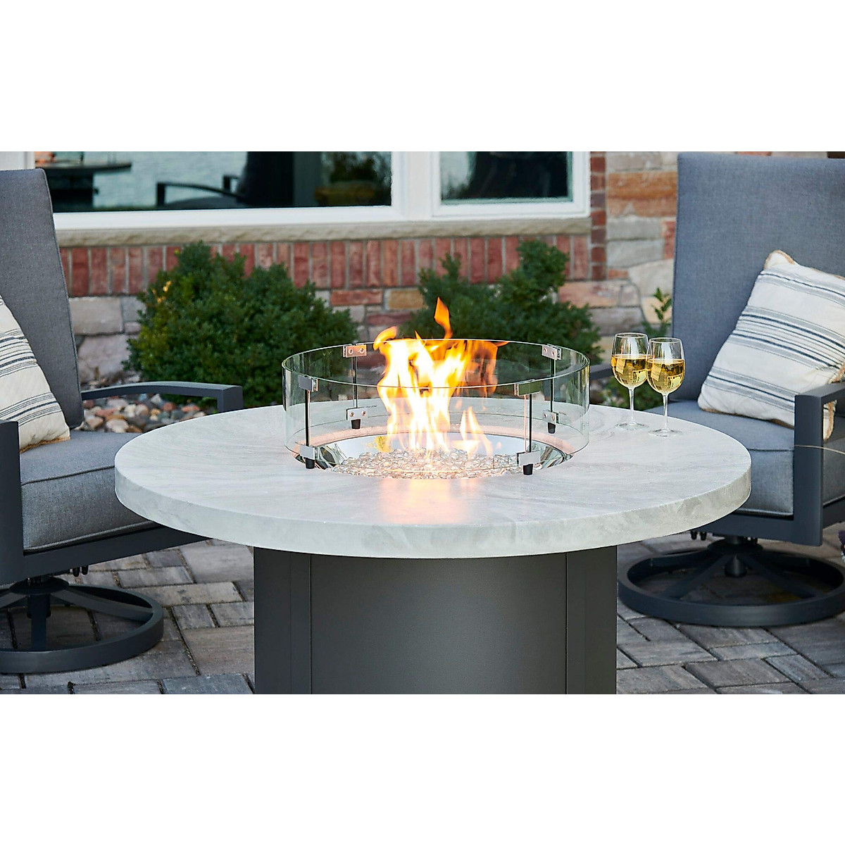 Outdoor GreatRoom Co Propane Fire Pit Table - Beacon Gas Fire Pits for Outside Patio - 48 Inch Round Concrete Firepit Fire Table with Matching Tabletop Cover, Powder-Coated Metal Base - White/Grey