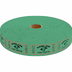 Good for One Drink Tickets Four Rolls of 2,000 Tickets - 8,000 Total in Four Assorted Colors