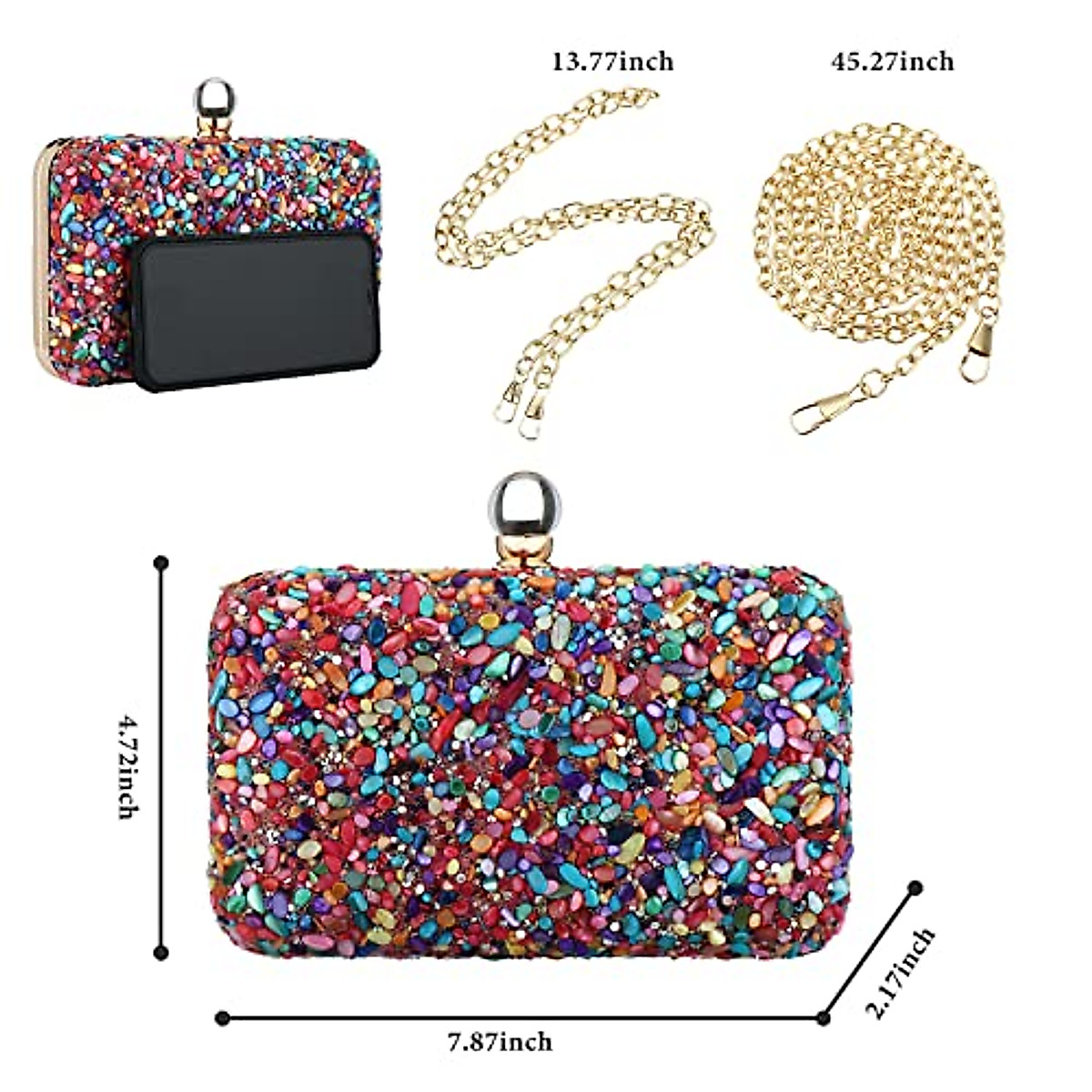 Clutch Purse for Women - Multicolor Rhinestone Crossbody Bag - Elegant Evening Handbag (Multicolor)