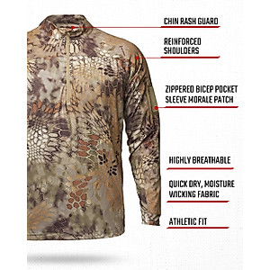 Kryptek Standard Valhalla 2 Long Sleeve Half Zip, Lightweight Camo Hunting Shirt, Highlander, L