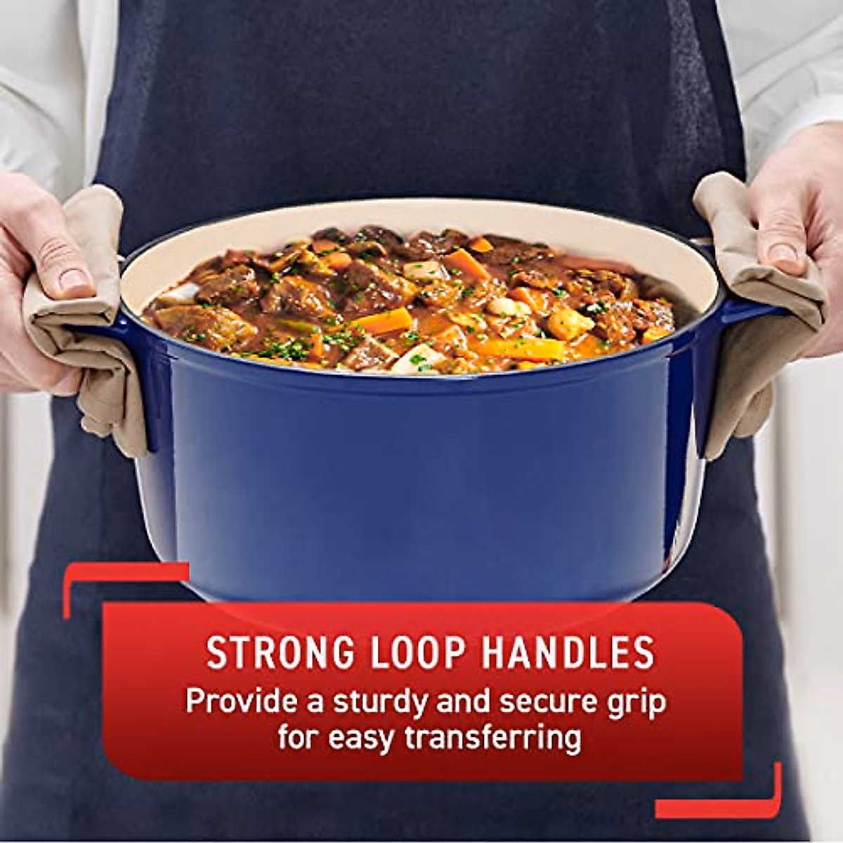 T-fal Enameled Cast Iron Round Dutch Oven with Lid, 6 quart, Blue