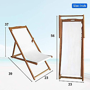 Beach Sling Chairs Set of 2 Outdoor Folding Portable Beach Chairs with Solid Wooden Frame and Polyester Canvas Reclining Adjustable Patio Lounge Chair for Yard Pool Balcony Garden