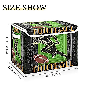 DOMIKING American Football Player Large Storage Bin with Lid Collapsible Shelf Baskets Box with Handles empty gift basket for Nursery Drawer Shelves Cabinet