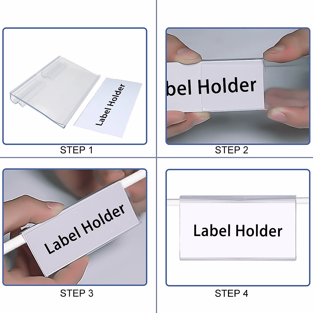 Diteje 20 Pack Plastic Wire Shelf Label Holder,Shelving Rack Retail Sign Hook Labels Clip On with Paper Inserts, 3.94x1.50inch