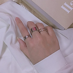 HUJUON 10-17Pcs Gothic Punk Rings Set,Vintage Chain Finger Rings Adjustable Alloy Biker Obsidian Chain Open Rings Knuckle Stackable Midi Ring Joint for Women (10pcs)