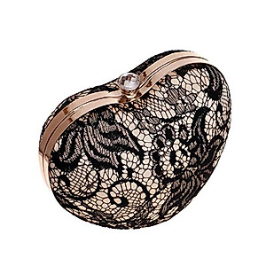 Womens Lace Evening Bag Party Clutch Purse Elegant Heart Shape Wedding Handbag Black
