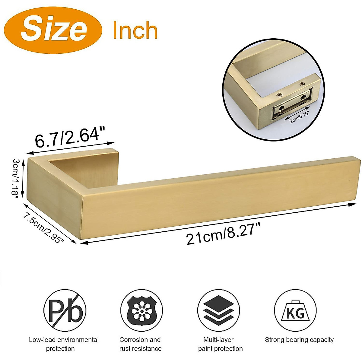 TocTen Hand Towel Holder/Towel Ring - Thicken SUS304 Stainless Steel Bathroom Hand Towel Hanger, 9 Inch Heavy Duty Wall Mounted Towel Rack, Square Hand Towel Bar for Bathroom Hardware (Gold, 9 in)