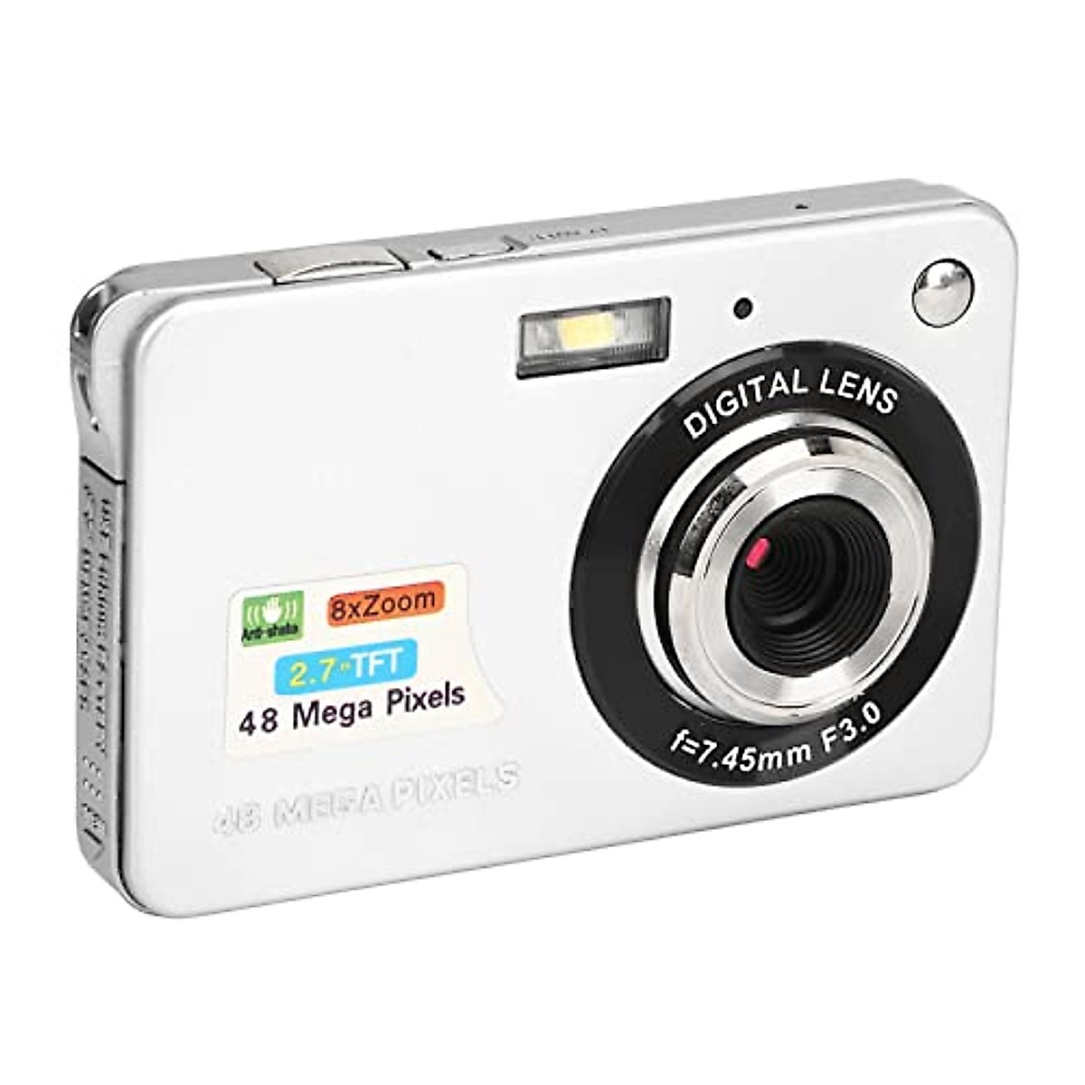 Digital Camera 4K, 4K Digital Camera 48MP 2.7in LCD Display 8X Zoom Anti Shake Vlogging Camera for Photography Continuous Shooting (Silver)