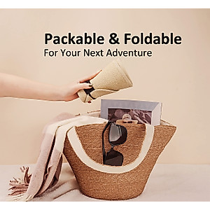 Joywant Sun Visor Hats for Women, Women's Summer Ponytail Foldable Straw Beach Hat with UPF 50+