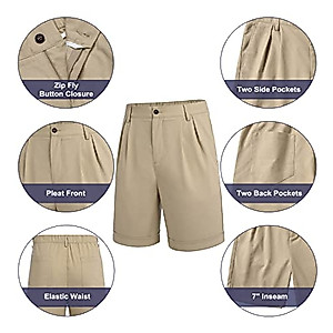 COOFANDY Men’s Linen Casual Shorts Classic Fit 7" Summer Beach Shorts Elastic Waistband with Pockets, Khaki, Medium