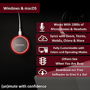 MuteMe - Illuminated Physical Mute Button for Zoom, Teams, WebEx & More (As Seen on Shark Tank)! Mac/PC Compatible. USB Cord & Adapter Included. Free Software Download Required.