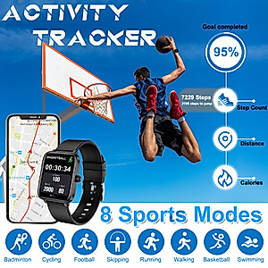 Pradory Smart Watch, Bluetooth Smartwatch with Heart Rate Blood Pressure Monitor, IP67 Waterproof Fitness Watch 1.6" Touch Screen Sports Tracker Watch for for Android iOS Phones Men Women Black