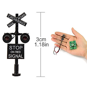 JTD1507RP 1 Set N Scale Railroad Train/Track Crossing Sign 2 Heads LED Made + Circuit Board Flasher-Flashing Red Train Stop on red Signal Lights Decoration and Party