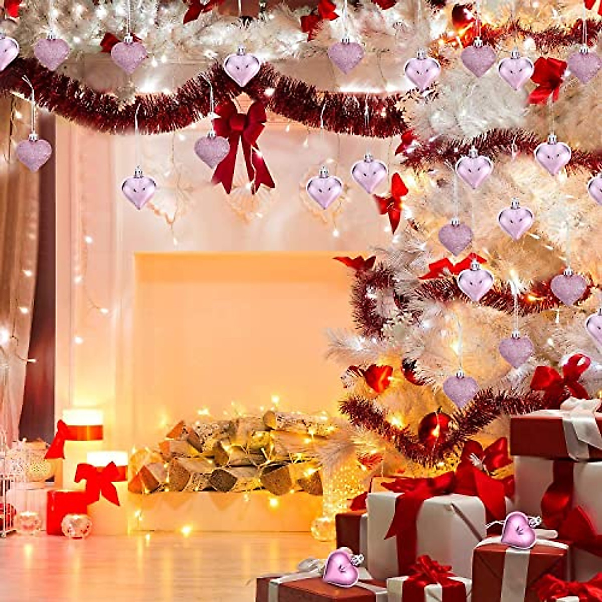 Valentines Day Decorations, Valentine's Day Heart Shaped Ornaments | Valentines Heart Decorations | Red Pink Silver Heart Shaped Baubles | Romantic Valentine's Day Hanging Decorations(24Pcs)