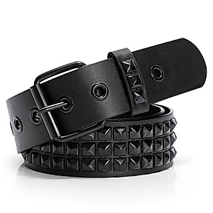 XZQTIVE Studded Belt Punk Rivet Belt Punk Leather Belt for Women/Men (Black, Fit Pant 31-36 inch)