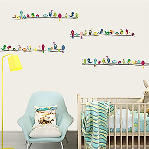 DecalMile Colourful Cute Birds Wall Sticker Removable Vinyl Wall Sticker Wall Pictures for Bedroom Living Room Office