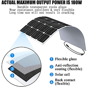 100 Watt Flexible Solar Panel Kit, wegoodsun 18 Volt Monocrystalline Semi-Flexible Bendable Mono Off-Grid Charger for RV, Yachts, Car, Trailers
