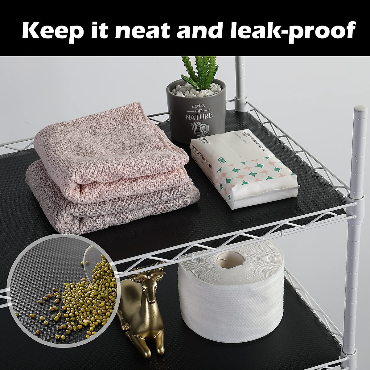 Pantry Shelf Liners for Wire Shelving - Thick Shelf Liner Roll 14 INCH x 15 FEET, EVA Waterproof Janeart Kitchen Liner, Non-Adhesive Cabinet Liner, Easy to Trim Durable Drawer Liner (Black)