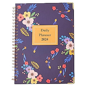 2024 Planner - Weekly & Monthly Planner with Tabs, 8.2'' x 6.2'', 12-Months Planner with Monthly Tabs, Twin-Wire Biding, Holidays, Notes Pages, Back Pocket - Floral