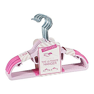 Simplify Kids 12 Pack Collar Ultimate Hangers, Non Slip Slim Space Savers, No More Stretching Baby Clothes, Pink, 3229-PINK