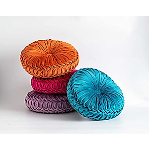 Cassiel Home 14.5” Velvet Round Pinktuck Pillow Hot Pink Spring and Summer Home Decor Handcraft Pleated Round Pillow Decorative Wedding Decoration Farmhouse Boho Accent Throw Pillow for Couch Bed Sofa