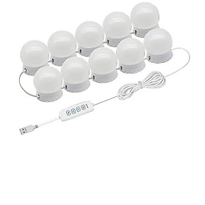 Pretmess Vanity Lights for Mirror, Hollywood Style Vanity Lights with 10 dimmable Bulbs,Adjustable Color & Brightness,USB Cable(No Mirror Include)