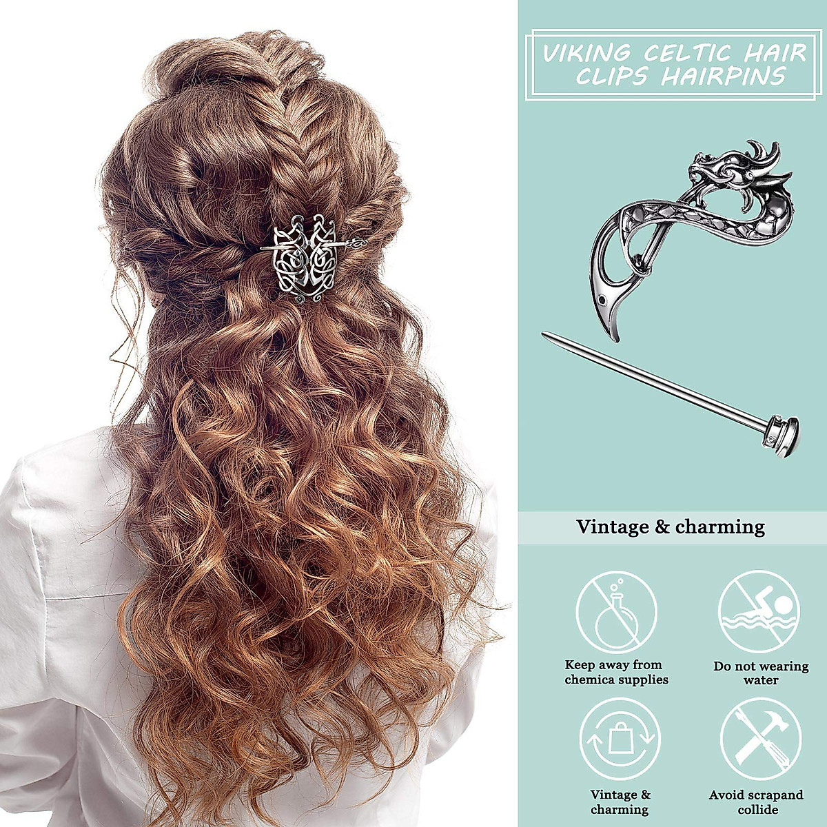 WILLBOND 2 Pcs Celtic Knot Dragon Hairpins - Viking Triangle Hair Clips and Slides in Jewelry Style for Women and Ladies