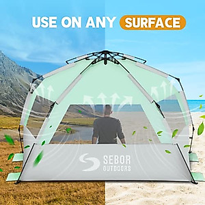 SEBOR Beach Tent, Deluxe XL Pop-up Beach Tent for 4-6 Person, UPF 50+ with Dark Shelter Technology, Easy Set Up and Portable Beach Tent Sun Shelter (Mint Green)