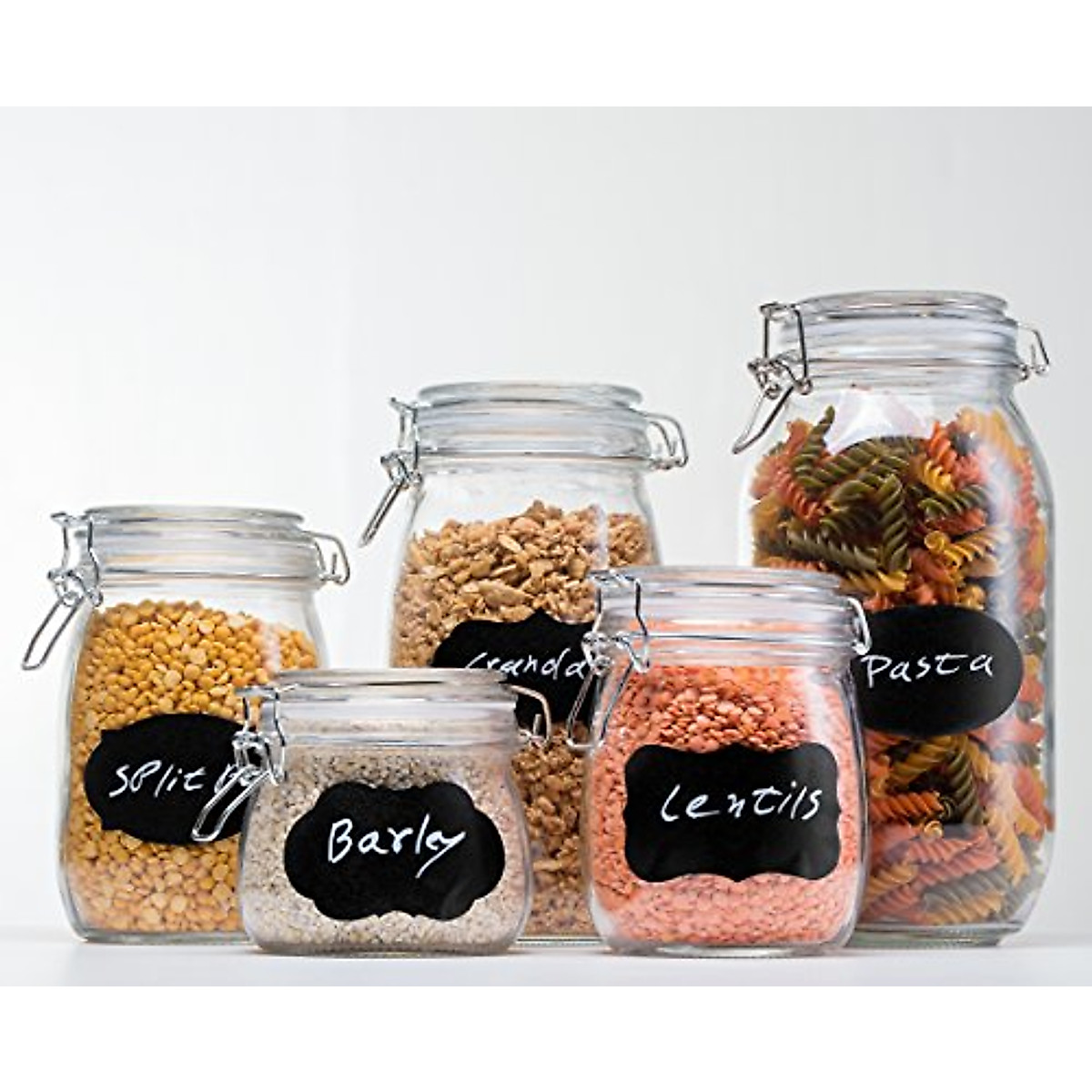 HomEquip 5-Piece Airtight Canister Set with Clip Top Lids (Clear Glass): Kitchen Preserving Storage Jars - Great Dry Food Pantry Containers for Pasta, Cereal, Cookies, Sugar, Flour, Coffee & Tea