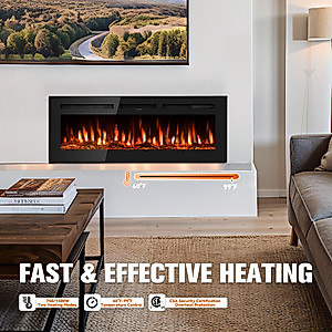 Manastin 60 Inch Electric Fireplace in-Wall Recessed and Wall Mounted with Remote Control, 750W/1500W Thin Wall Fireplace Heater(60-99°F Thermostat) with 12 Adjustable Color, Timer and Log Set