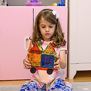 nutty toys Magnetic Tiles & Car 30 pk, STEM Educational Magnet Building Blocks, Top Kids Toddler Activities Birthday Gift for Age 3 4 5 6 7 8 Year Old, Best Boy Girl Easter Basket Stuffers Idea 2023