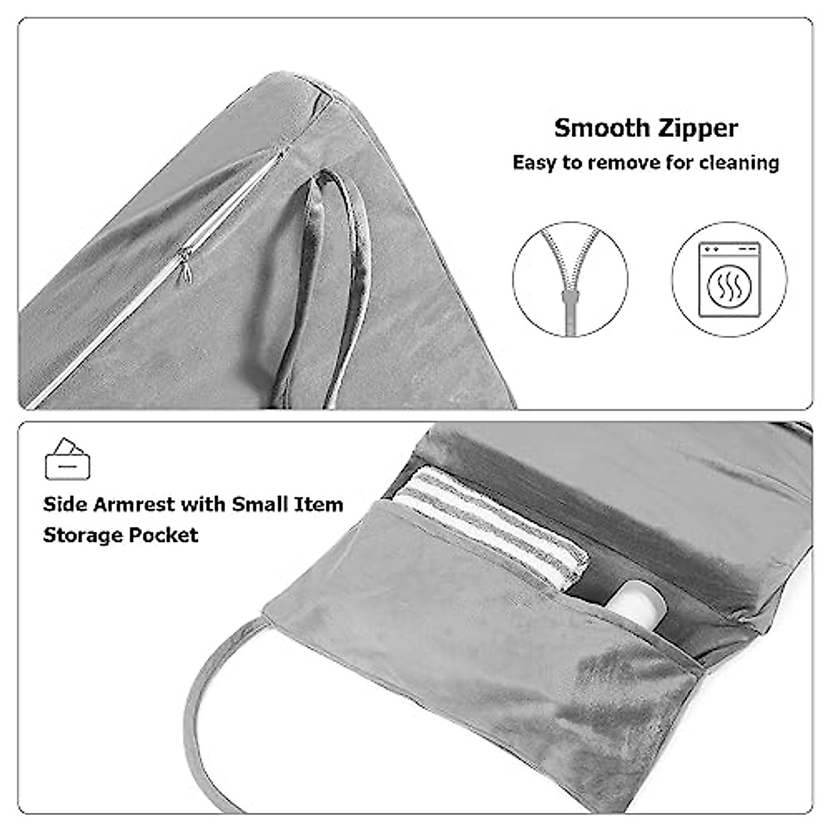 Osunnus 5PCS Rocking Chair Cushion Set Velvet Glider Rocker Replacement Cushions with Storage for Nursery Glider Rocking Chair, Gray