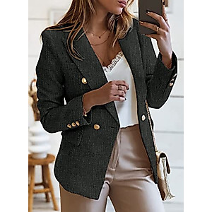 Happy Sailed Womens Tweed Blazer Jackets Fashion Double Breasted Lapel Collar Business Blazers with Pockets Long Sleeve Open Front Office Professional Blazer Work Suits 2023 Black Large