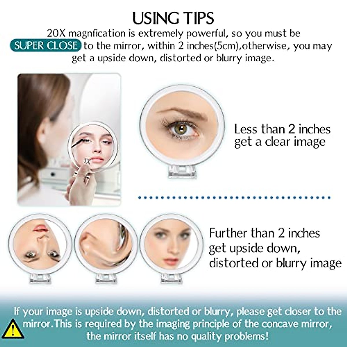 20X Magnifying Mirror, 6 Inch, Two Sided Hand Mirror, 20X/1X Magnification, Folding Makeup Mirror with Handheld/Stand, Use for Makeup Application, Tweezing, and Blackhead/Blemish Removal.