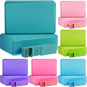 18 Pcs Yoga Block and Yoga Strap Set EVA Foam Yoga Blocks 9 x 6 x 3 Inches Non Slip Yoga Brick 8 ft Yoga Straps for Stretching D Ring Strap for Yoga Pilates Fitness Workout Exercise (Multicolor)