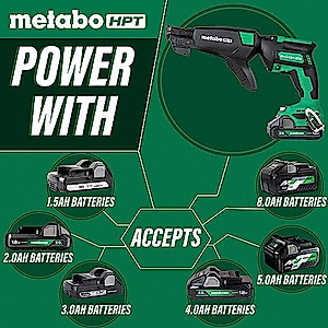 Metabo HPT Cordless 18V MultiVolt™ Drywall Screw Gun Kit | Includes Collated Screw Magazine Attachment | Includes 1-18V 2.0 Ah Battery | Lifetime Tool Warranty | W18DAQB