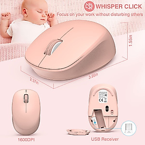 Wireless Keyboard and Mouse Combo, WisFox 2.4G USB Wireless Ergonomic with Phone Holder, Full-Size Keyboard and Mouse Set for Computer, Laptop and Desktop(Pink)