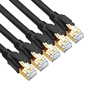 Yauhody CAT 8 Ethernet Cable, 3ft (5 Pack) Ultra High Speed 40Gbps 2000MHz SFTP 26AWG CAT8 Cable LAN Internet Network Cord with Gold Plated RJ45 Connector for Gaming,Router,Modem,PC(3ft/5 Pack/Black)