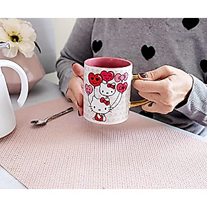 Sanrio Hello Kitty Love Heart-Shaped Handle Ceramic Mug | Large Coffee Cup For Espresso, Caffeine, Beverages, Home & Kitchen Essentials | Cute Valentine's Day Gifts and Collectibles | Holds 14 Ounces