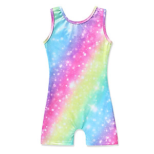 HOZIY Gymnastics Leotards With Shorts for Girls Size 9-10 Years Old Rainbow Colorful Stripe Sparkly 8-10 year old Multicolor Glittler Biketard Dance Clothing Clothes Apparel Kids Leo Tumbling Outfits