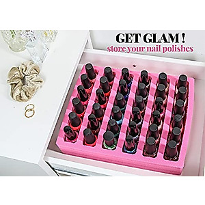 Polar Whale 2 Nail Polish Drawer Organizers Tray Durable Pink Foam Washable Waterproof Insert for Home Bathroom Bedroom Office 8.9 x 10.9 Each Holds up to 36