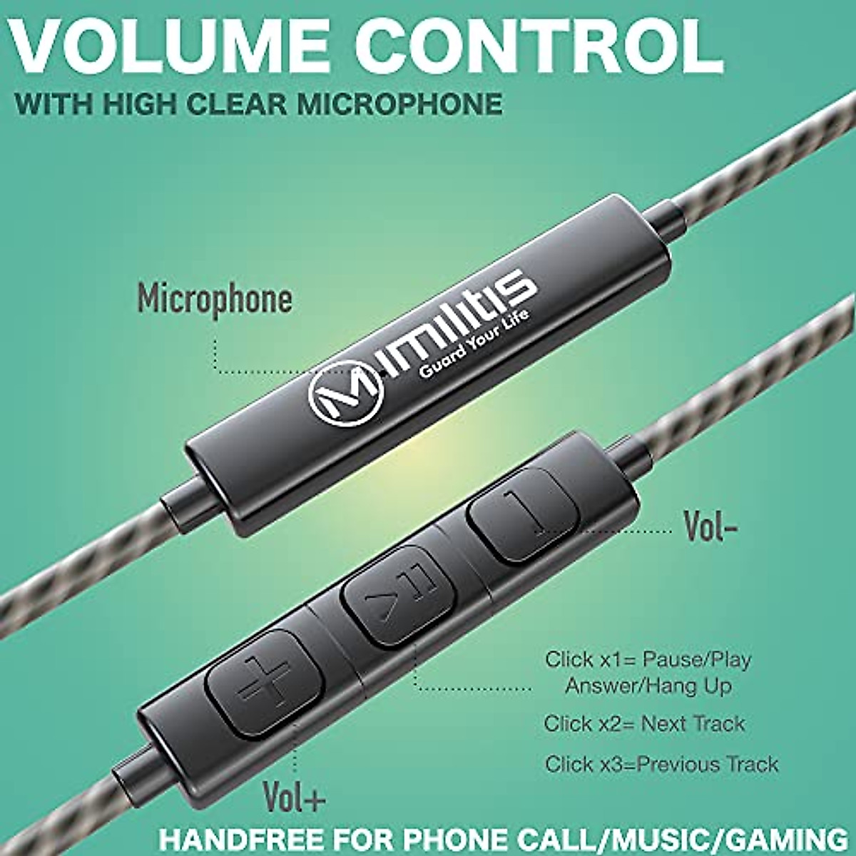 Wired Earbuds with Mic Tangle Free Cord 3.5mm Jack Metal Headphones with Volume Control Extra Bass Noise Cancelling Earphones for Gaming Music Video Apple iPhone iPad Laptop Computer PC Black