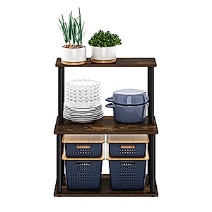 Furinno Turn-N-Tube 3-Tier Toolless Kitchen Storage Shelf, Amber Pine/Black