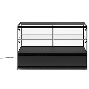 Displays2go 60 Inch Glass Showcase, Hidden Storage, LED Lights, Lockable Sliding Door - Black (IAPHV60LED)